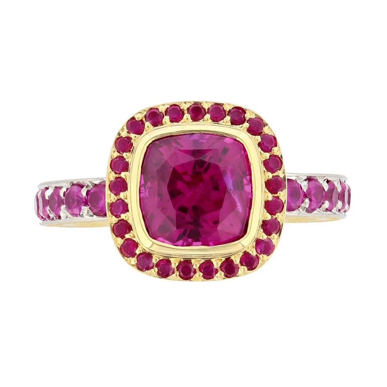 Cushion Cut Ruby Ring in Gold and Platinum For Sale at 1stDibs