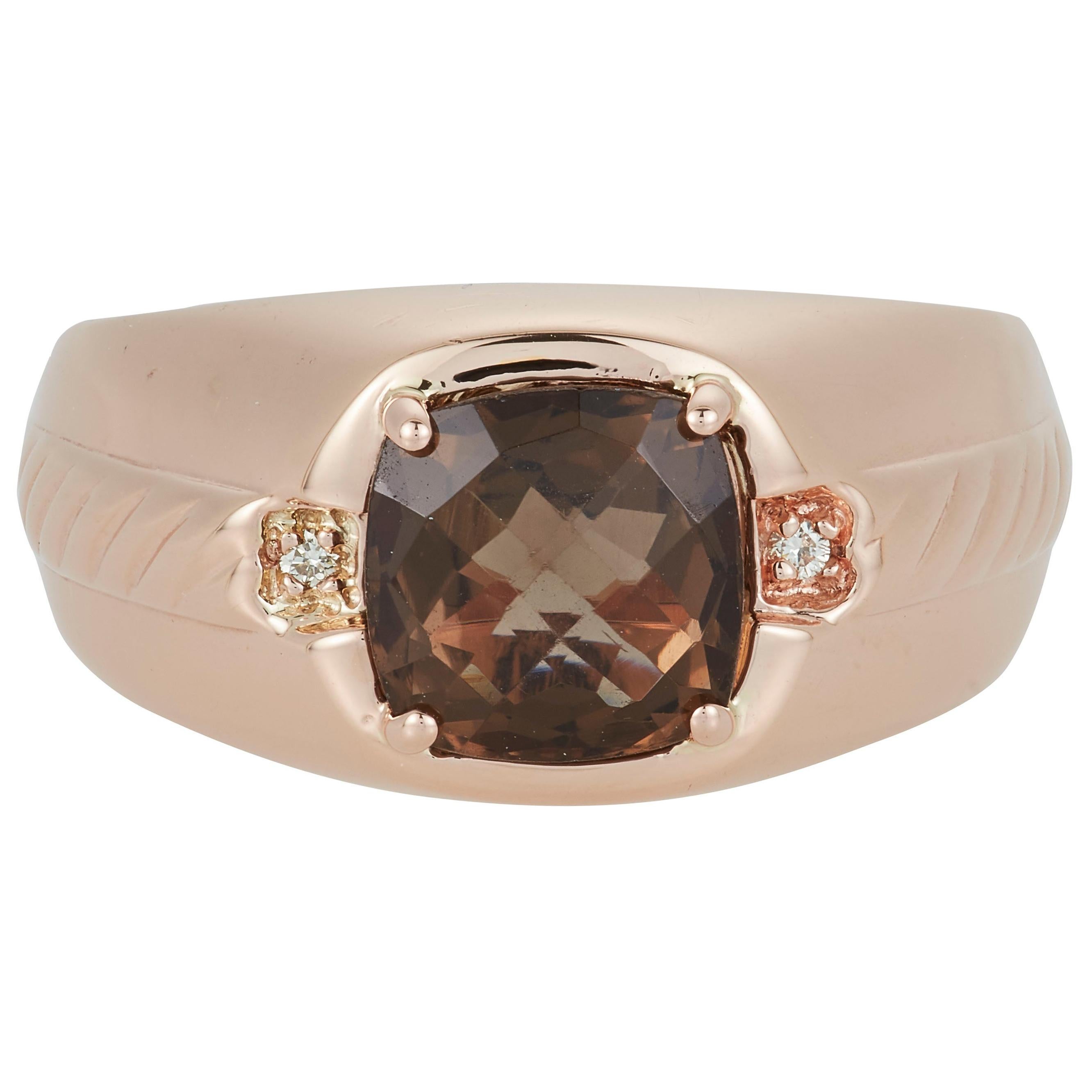 Cushion Smokey Quartz Diamond Halo Gold Cocktail Ring at 1stDibs