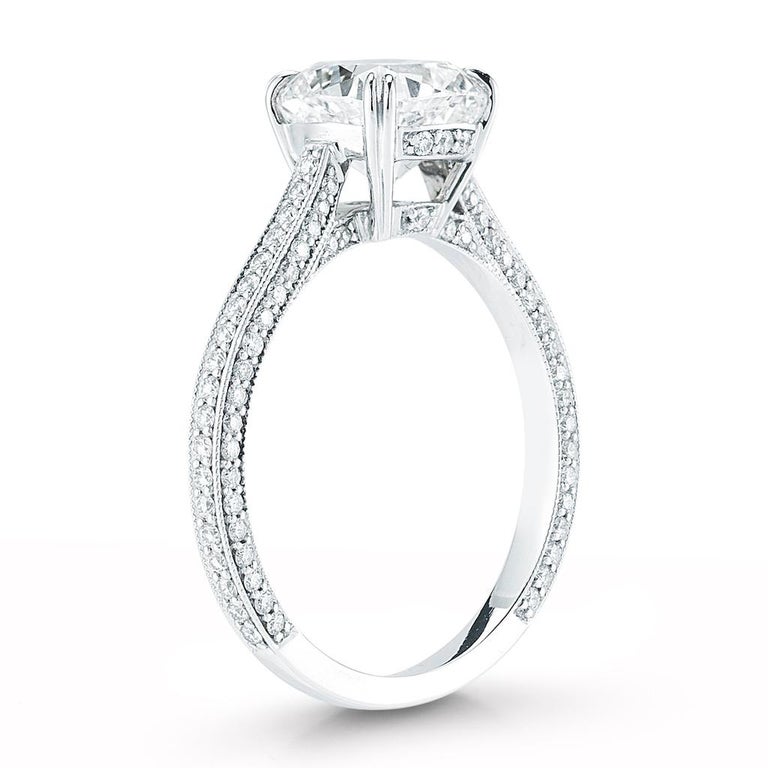 Cushion Cut Solitaire Triple Pave Diamond Engagement Ring in Platinum 2 ...