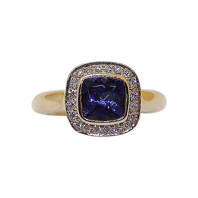 Cushion Cut Tanzanite with Diamond Ring Set in 18 Karat Rose Gold ...