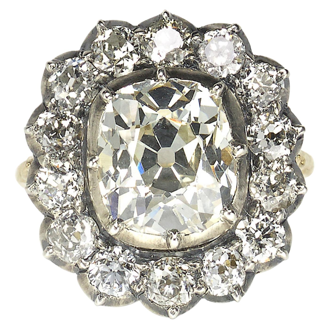 Georgian Diamond Silver Gold Cluster Ring at 1stDibs
