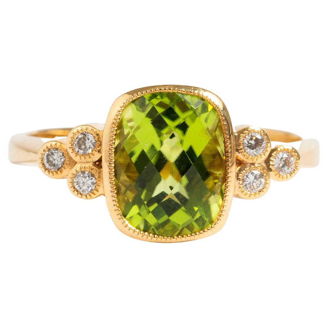 Exceptional Peridot Diamond Gold Platinum Ring at 1stDibs
