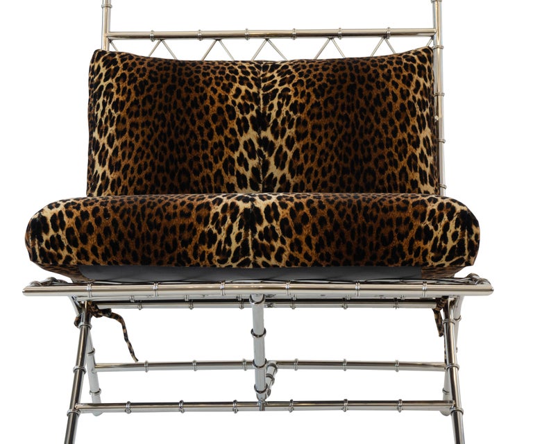 Cushioned Metal Bamboo Folding Easy Chair For Sale at 1stDibs