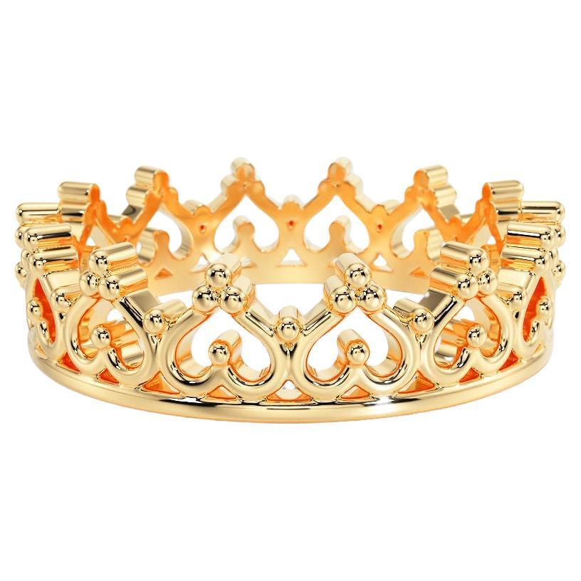 Custom 18k Gold Crown and Heart Ring Unisex. Made to Order For Sale at ...
