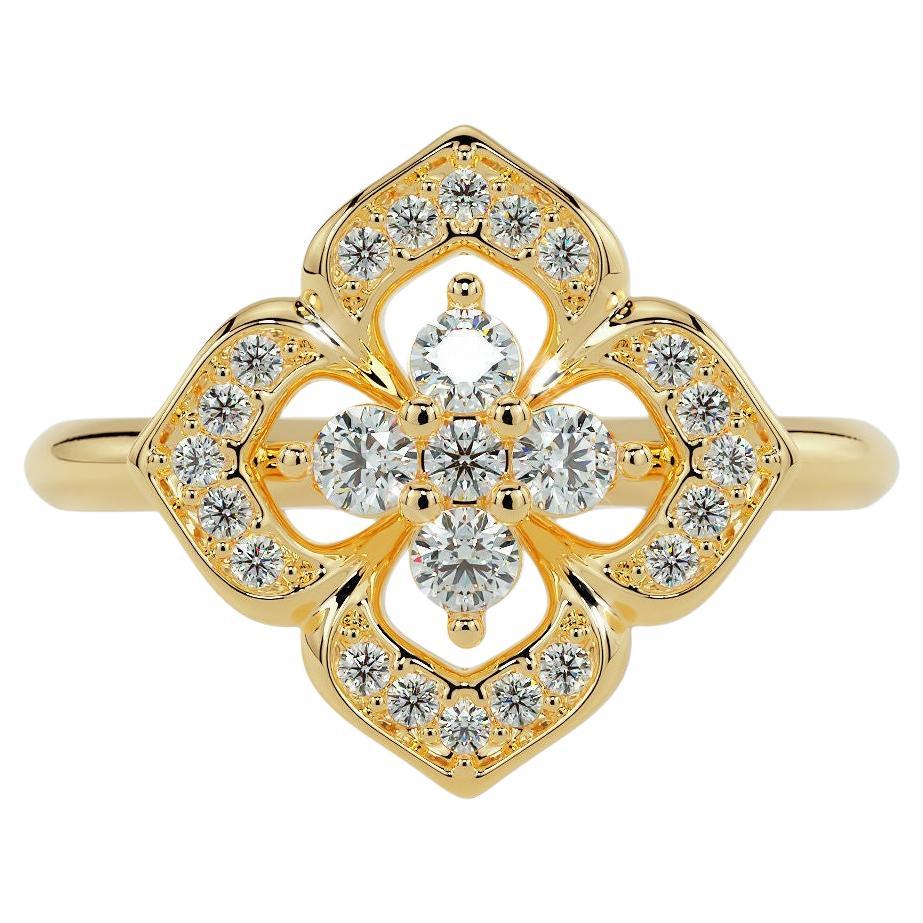 Custom 18k Gold Flower Gold Engagement Ring with Diamonds. Made to ...