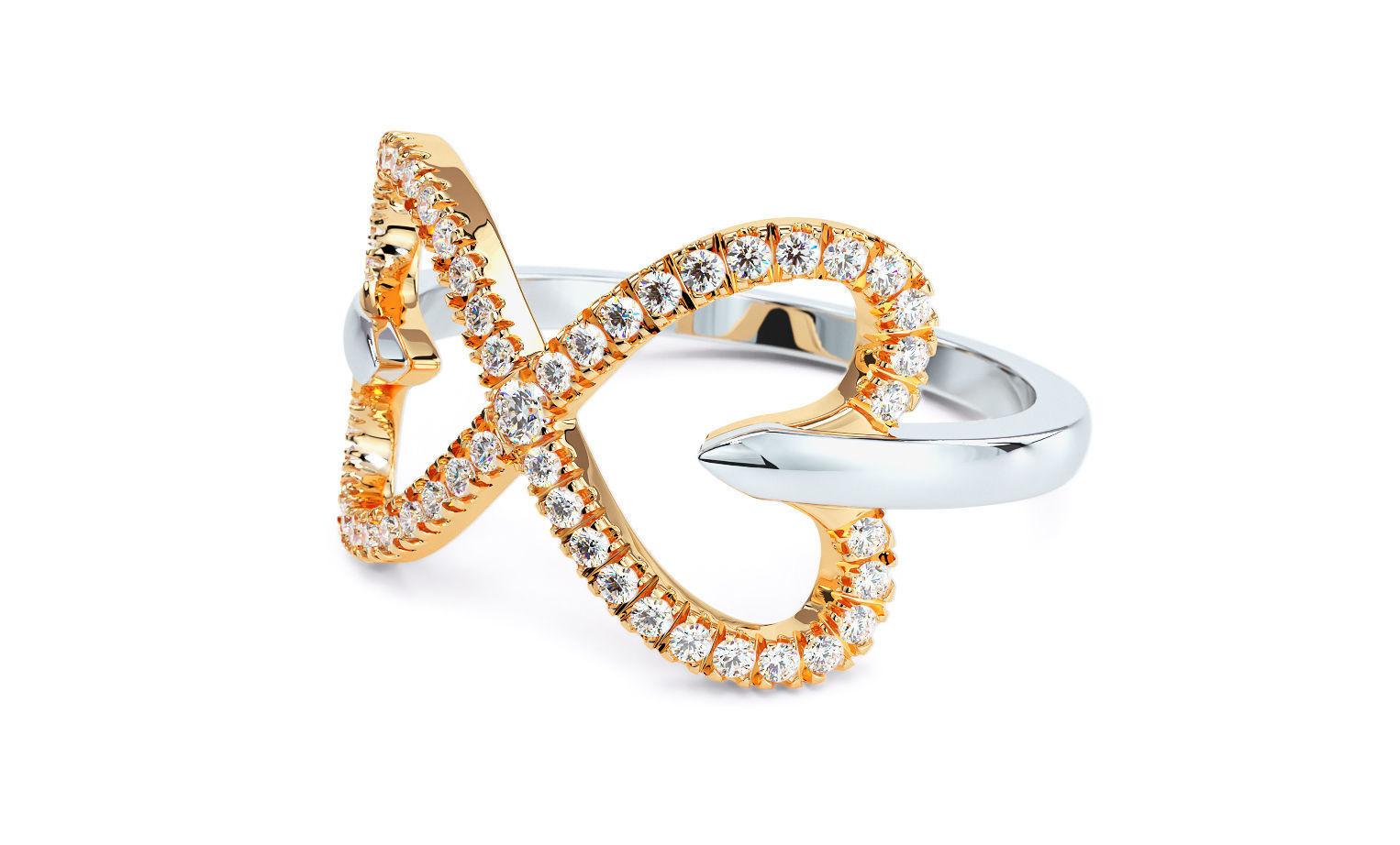 Custom 18k Gold Two-Tone Heart Gold Ring with Diamonds. Made to Order ...