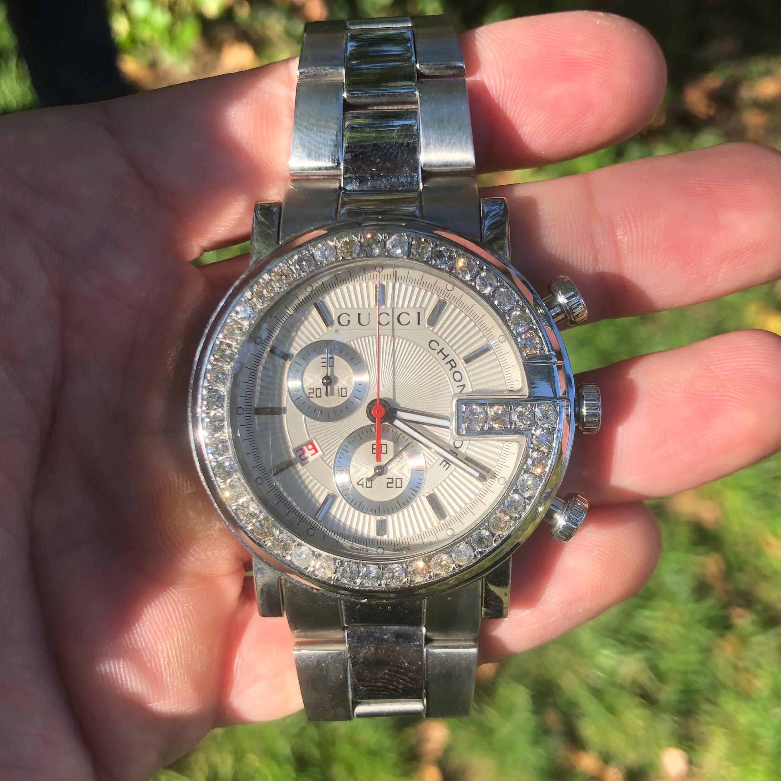 Custom 3 Carat Ct Diamond Gucci G Chrono Chronograph Date Swiss Made ...