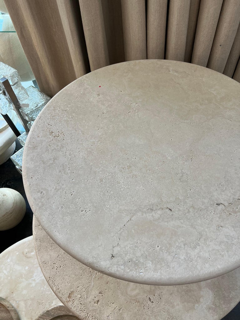 Custom Round Roman Travertine Coffee Table by Le Lampade For Sale at ...