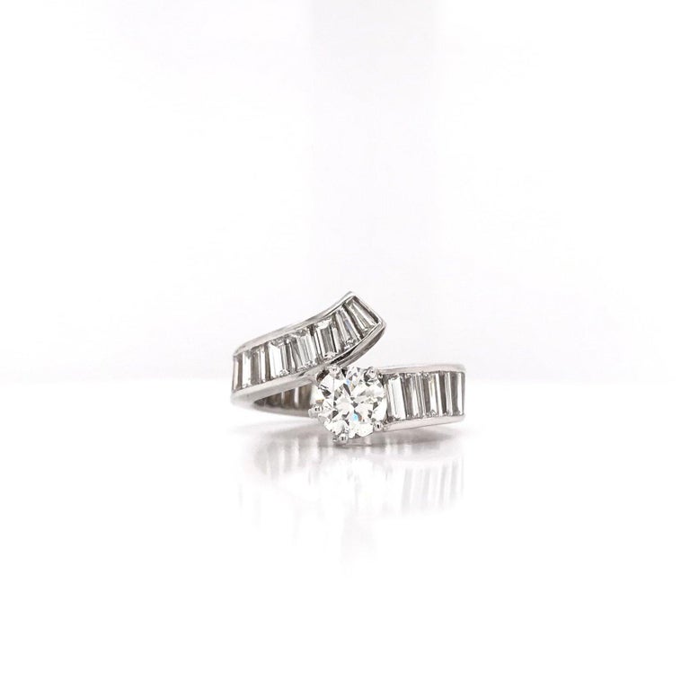 18k White Gold GIA .88CT I-VS2 Center W/ Bypass Baguette Eternity Band ...