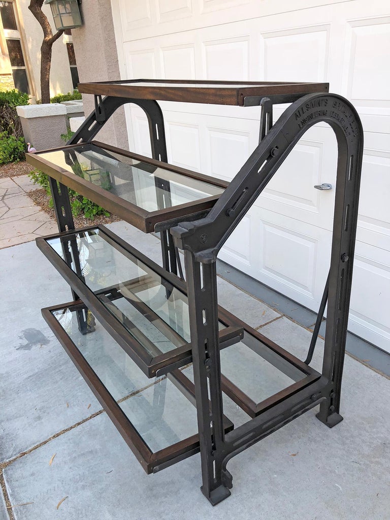 Custom AllSaints Spitalfields Walnut Iron and Glass Adjustable Shelving ...