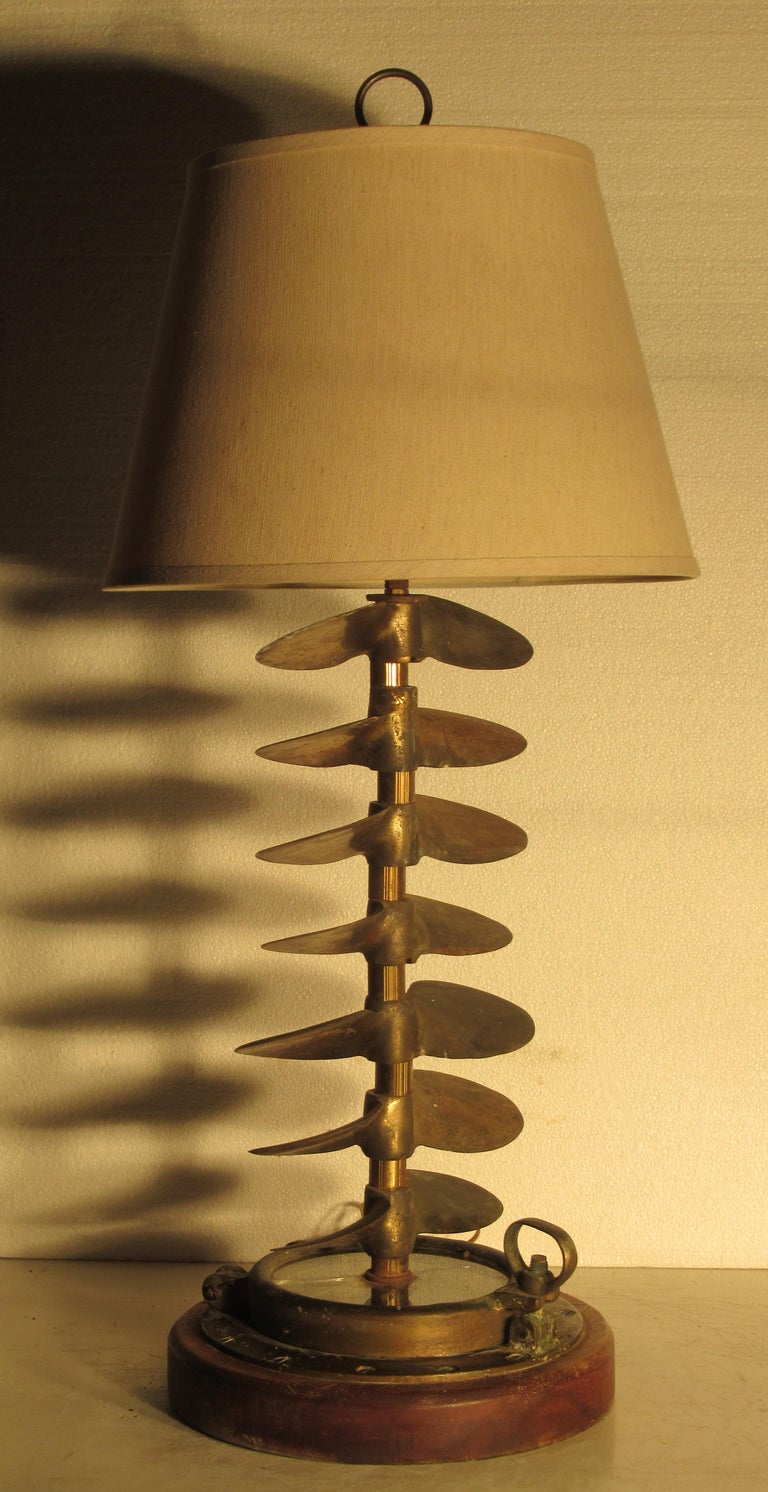 Custom Antique Nautical Theme Lamp with Propellers and Porthole at 1stDibs