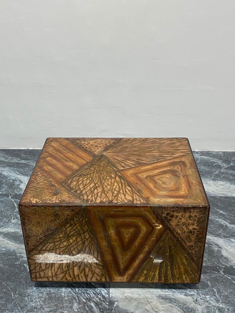 Custom Artist Welded Copper Coffee Table with Clear Resin Surface ...