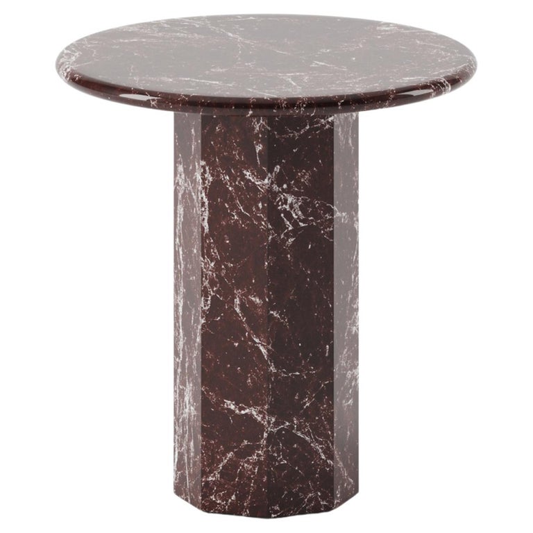 Custom Ashby Round Side Table Handcrafted in Polished Rosso Levanto ...