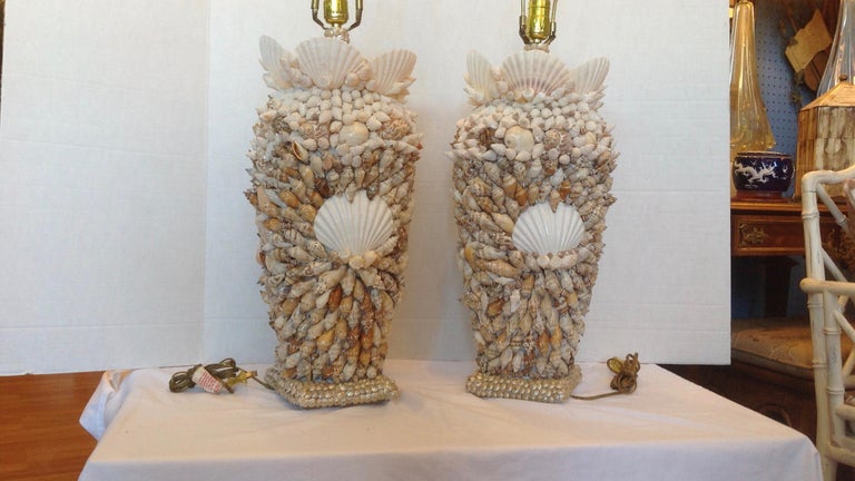 Custom Bahamian Pair of Shell Lamps at 1stDibs