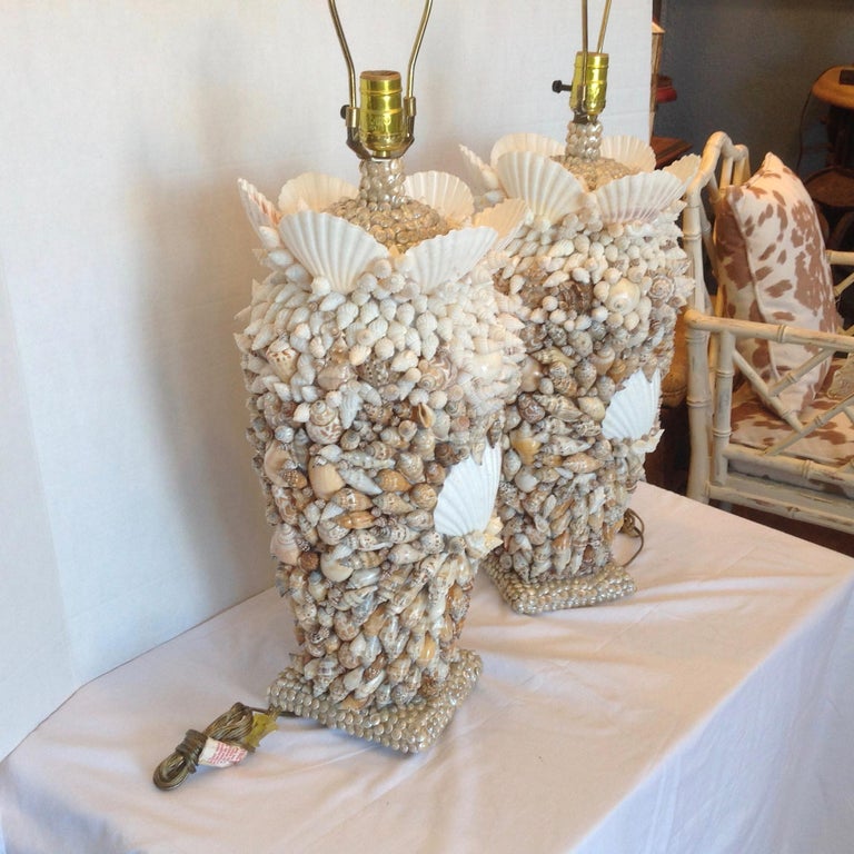 Custom Bahamian Pair of Shell Lamps at 1stDibs