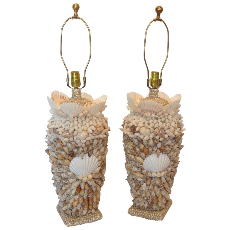 Custom Bahamian Pair of Shell Lamps at 1stDibs