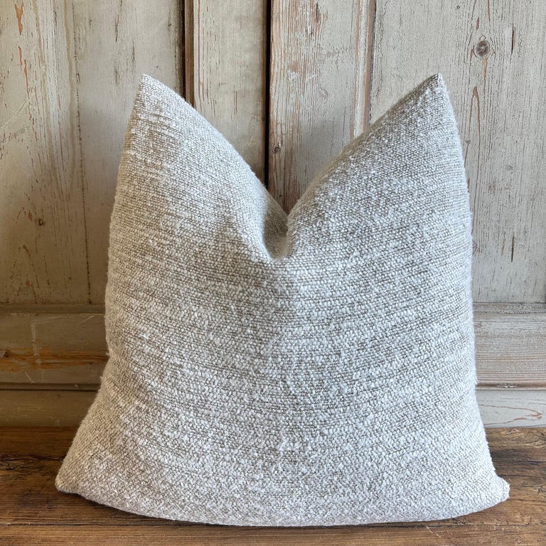 Custom Belgian Woven Linen Accent Pillow in Oatmeal For Sale at 1stDibs