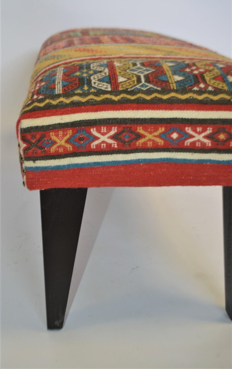 Custom Bench Upholstered with a Vintage Peruvian Rug For Sale at 1stDibs