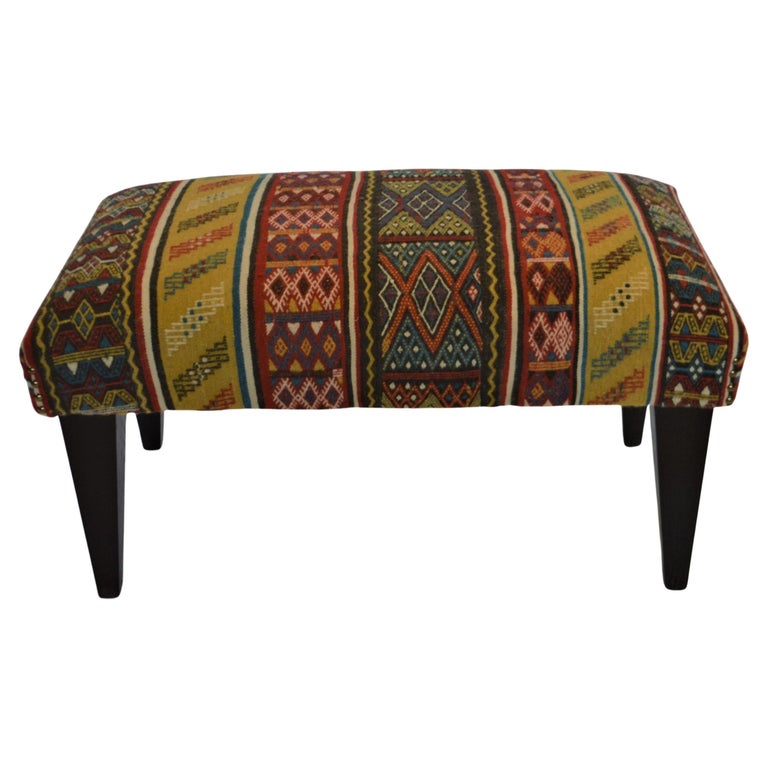 Custom Bench Upholstered with a Vintage Peruvian Rug For Sale at 1stDibs