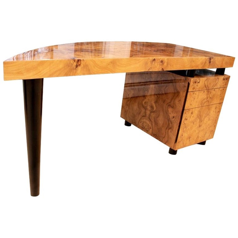 Custom Birch Burl Crescent Shaped Desk For Sale at 1stDibs