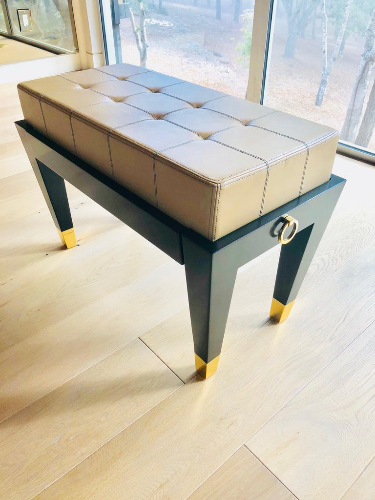 Custom Black Lacquer Piano Bench with Gold Rings Detail For Sale at 1stDibs