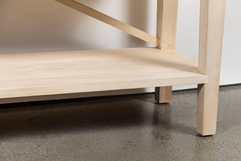 Custom Bleached Beechwood 3-Tier Console Table with Aged Brass Top at ...