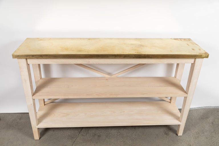 Custom Bleached Beechwood 3-Tier Console Table with Aged Brass Top at ...