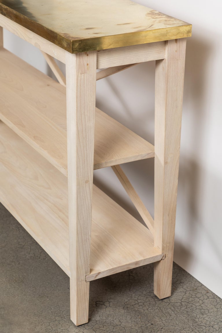 Custom Bleached Beechwood 3-Tier Console Table with Aged Brass Top at ...