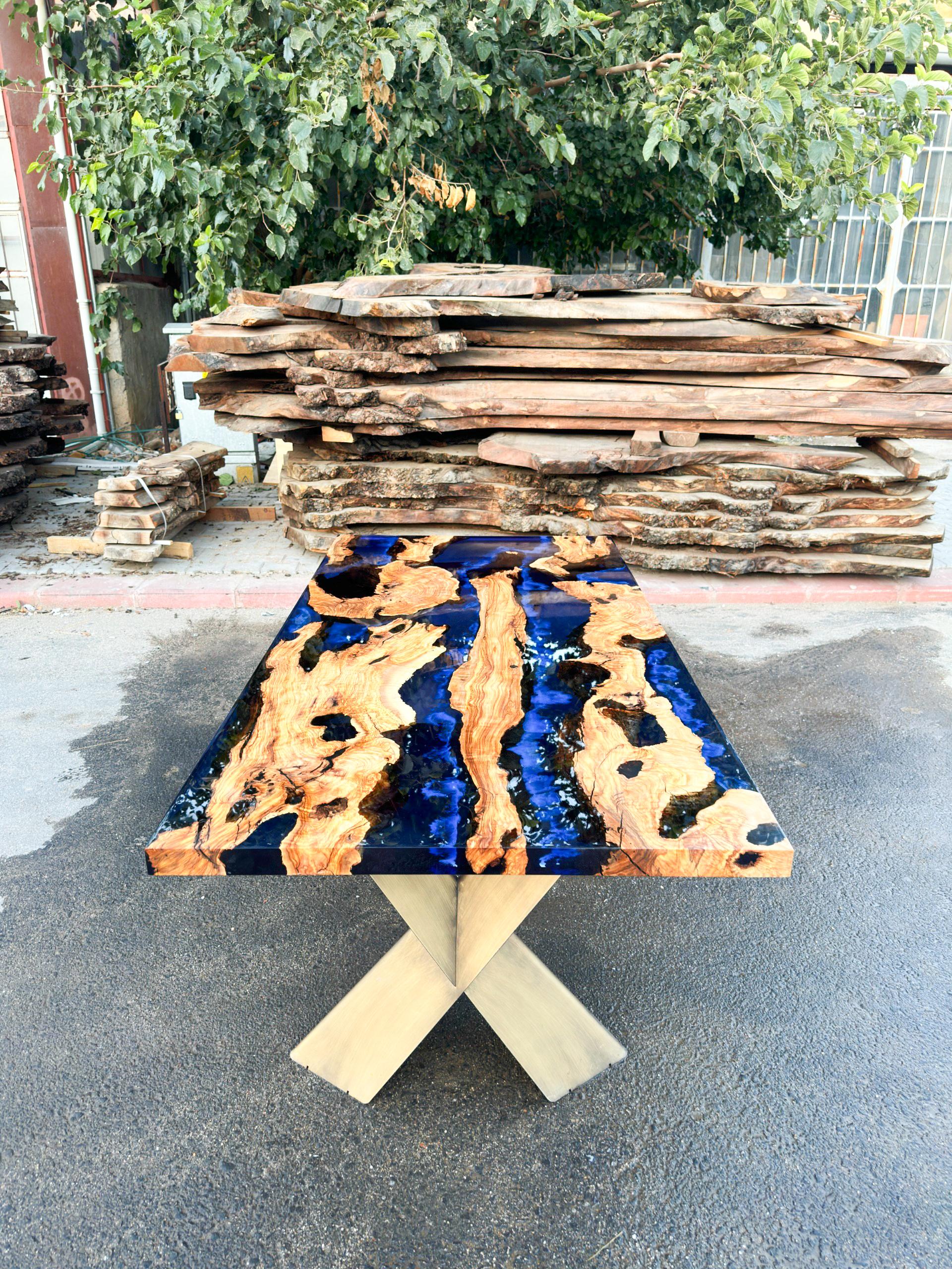 Dark Blue Dining Table - Wood Blue Epoxy Resin Table - River Resin ...