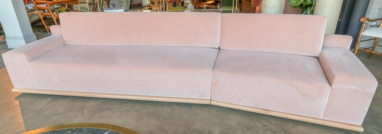 Custom Blush Pink Velvet Sectional Sofa with Maple Wood Base by Adesso Imports For Sale at ...