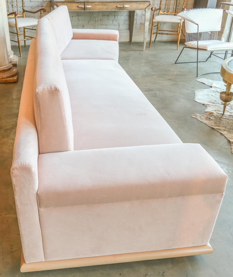 Custom Blush Pink Velvet Sectional Sofa with Maple Wood Base by Adesso ...