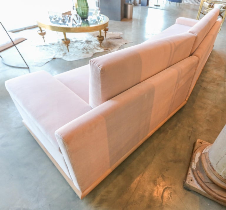 Custom Blush Pink Velvet Sectional Sofa with Maple Wood Base by Adesso ...
