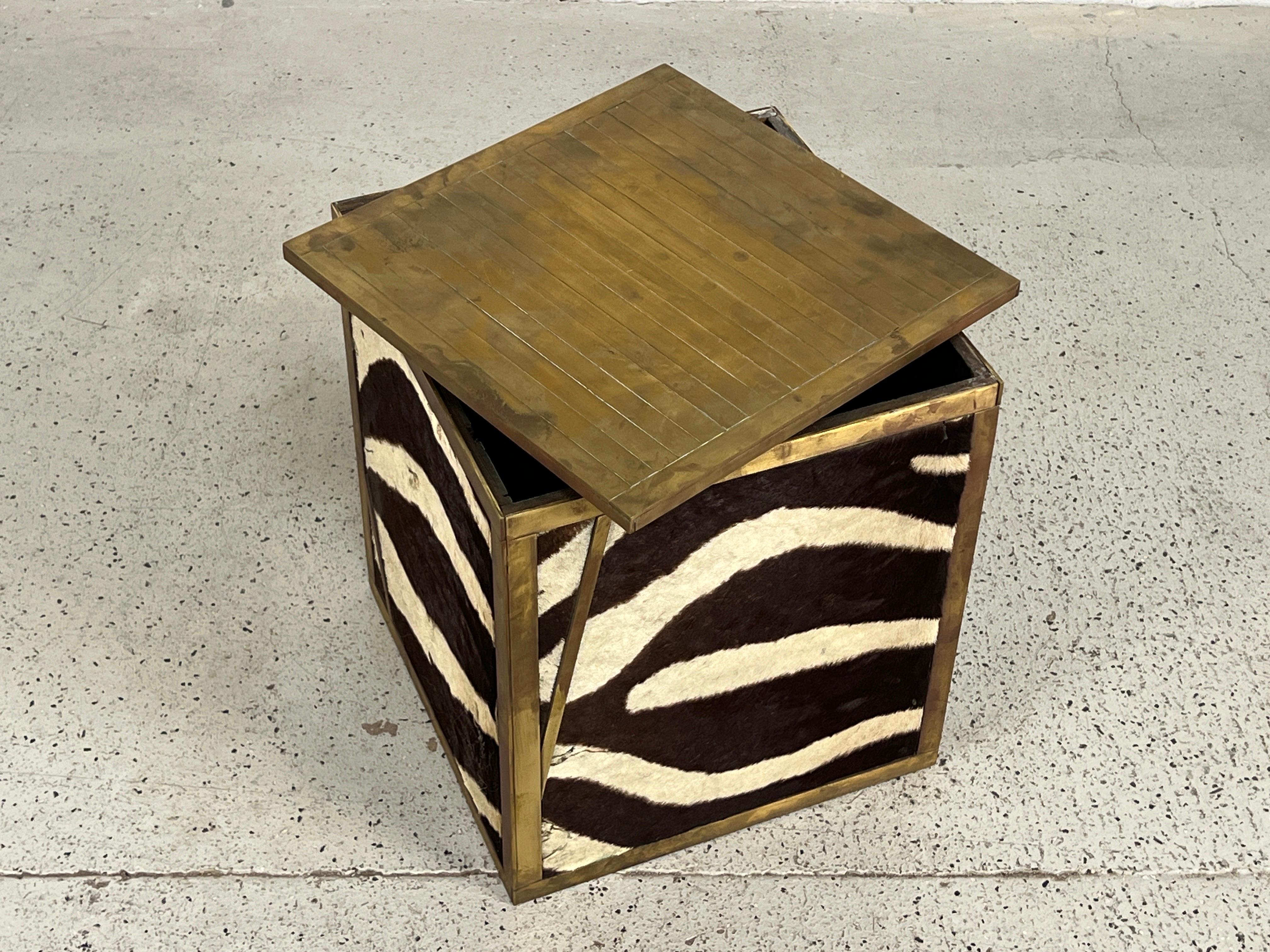 Custom Brass and Zebra Side Table / Box For Sale at 1stDibs