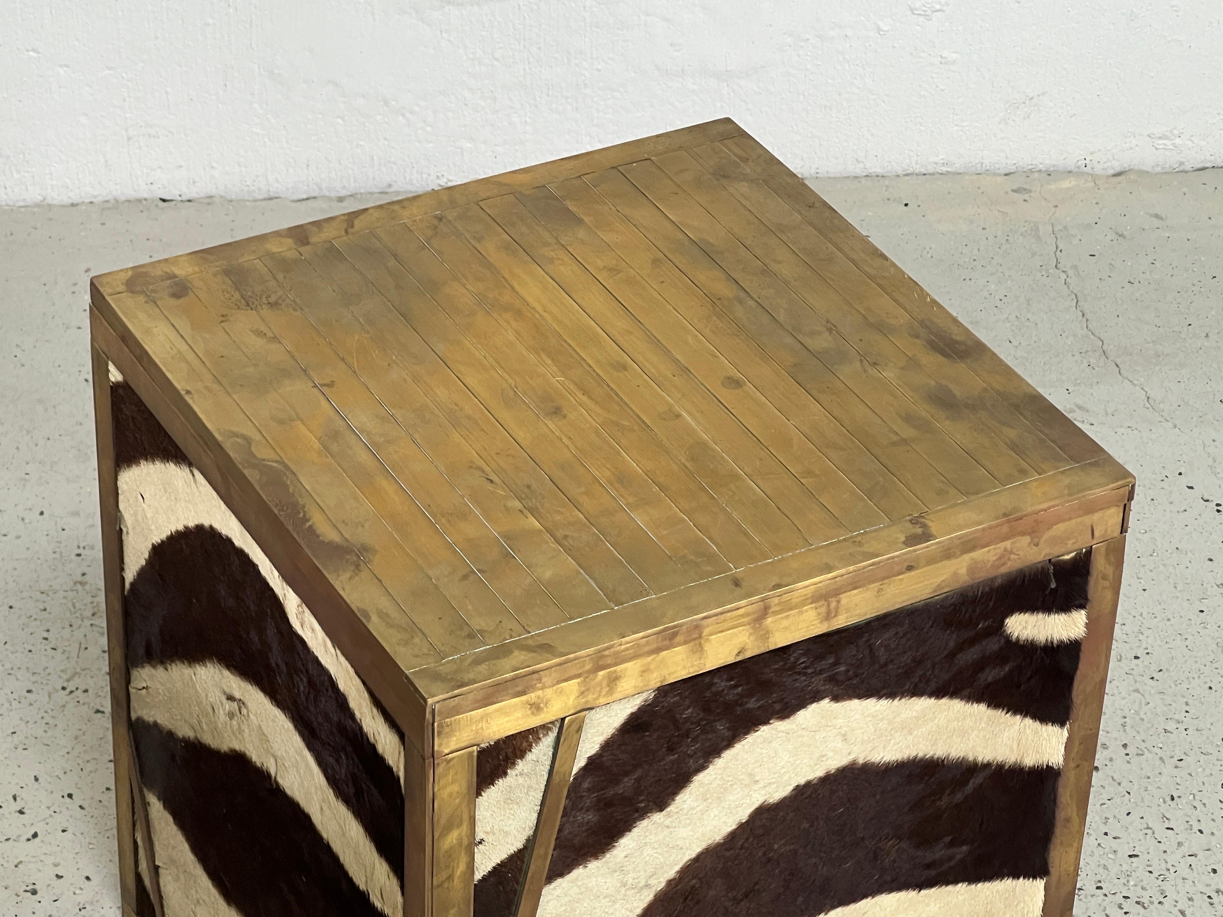 Custom Brass and Zebra Side Table / Box For Sale at 1stDibs