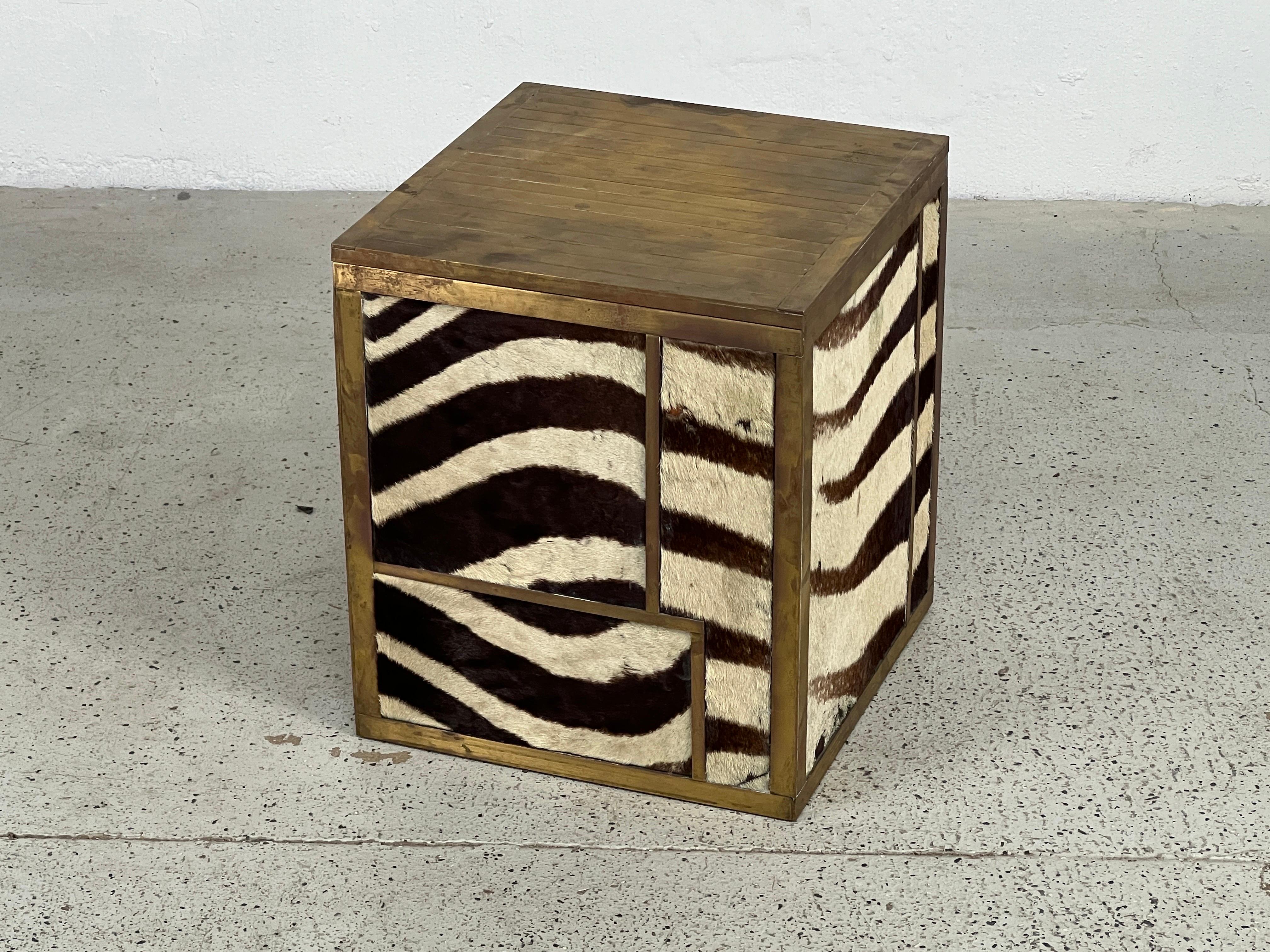 Custom Brass and Zebra Side Table / Box For Sale at 1stDibs