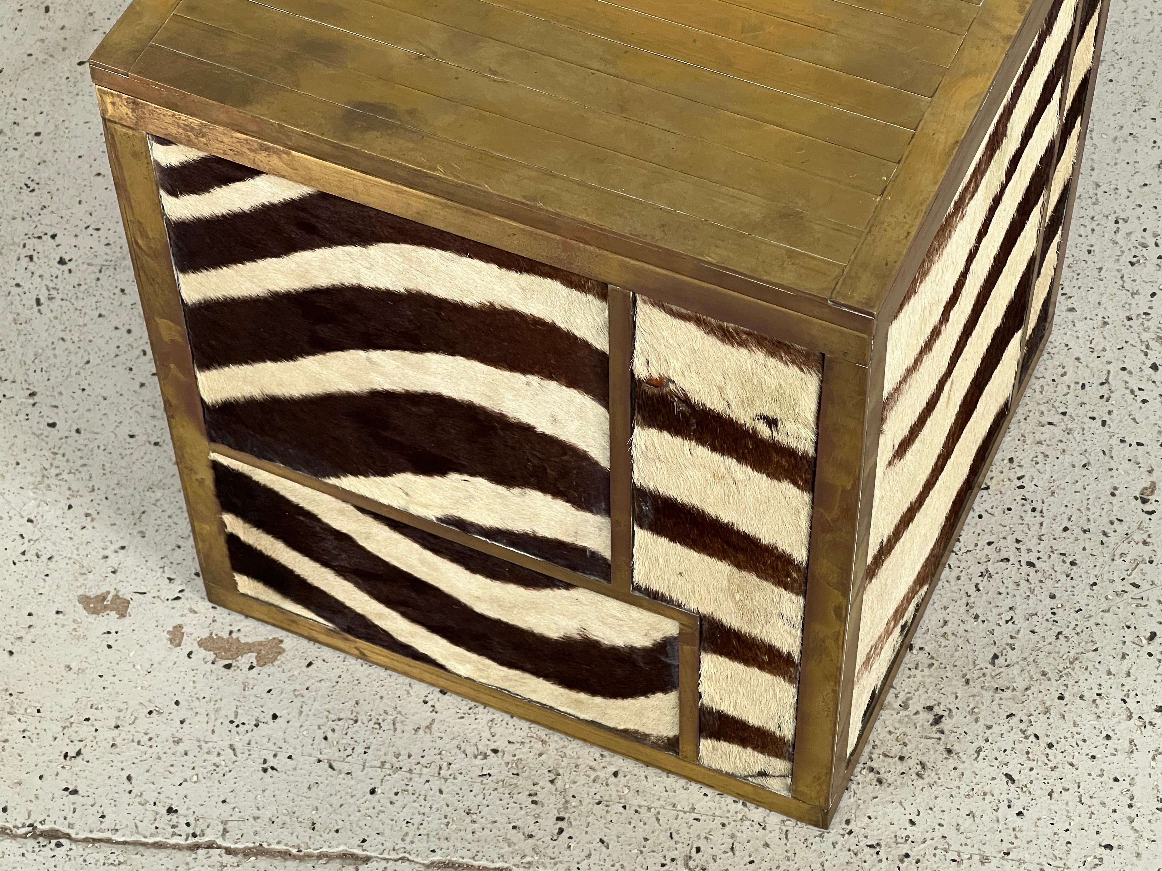 Custom Brass and Zebra Side Table / Box For Sale at 1stDibs