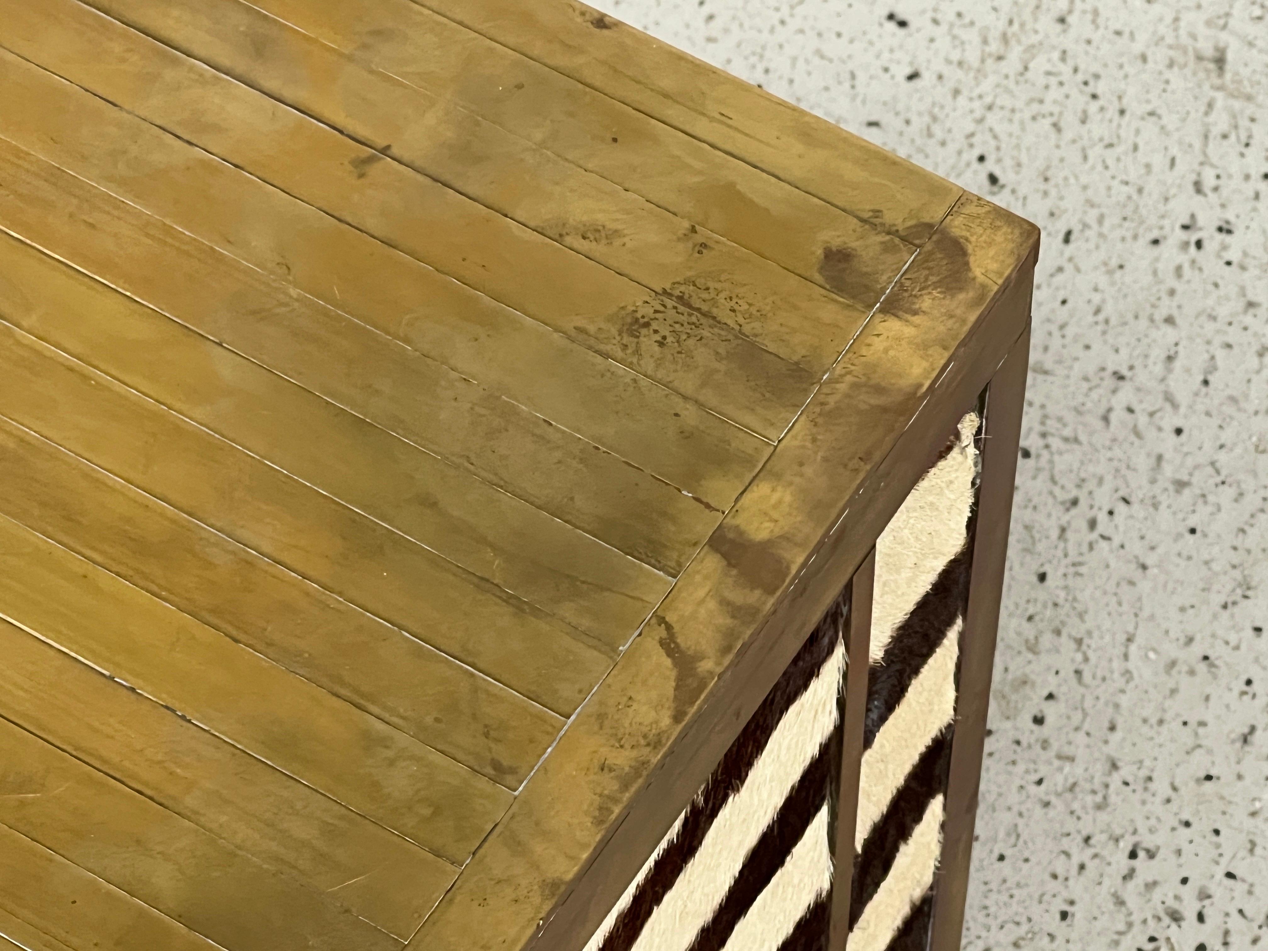 Custom Brass and Zebra Side Table / Box For Sale at 1stDibs