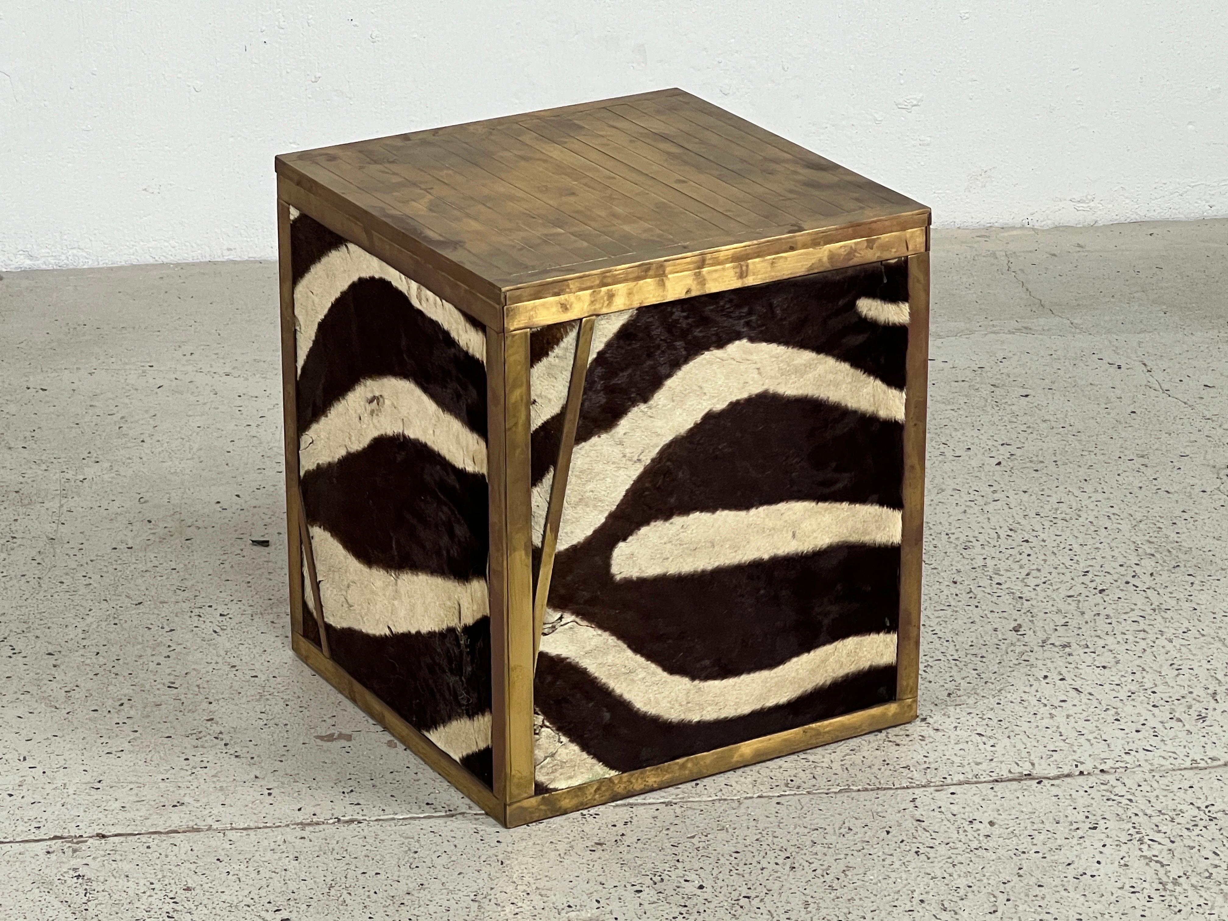 Custom Brass and Zebra Side Table / Box For Sale at 1stDibs