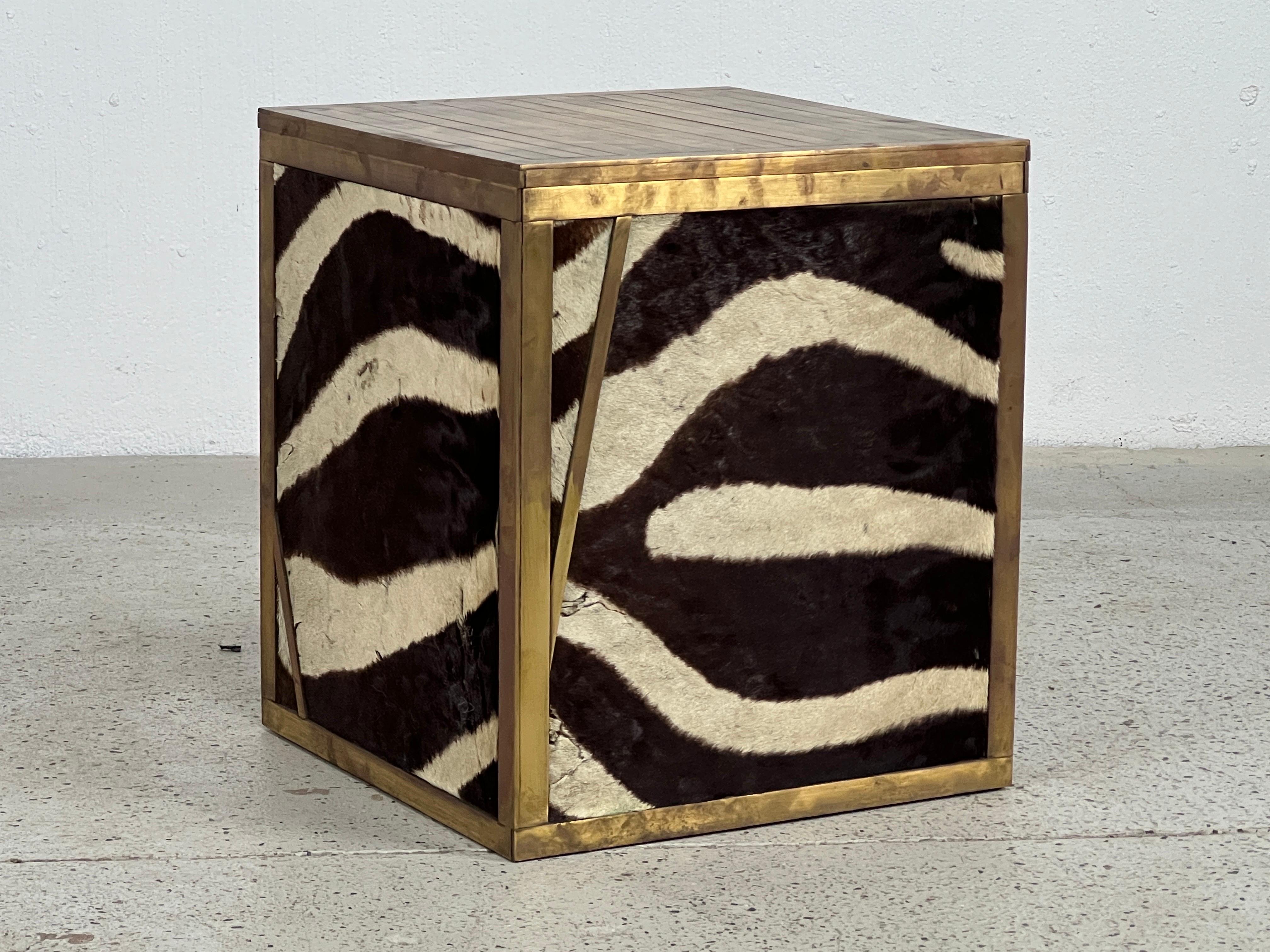Custom Brass and Zebra Side Table / Box For Sale at 1stDibs