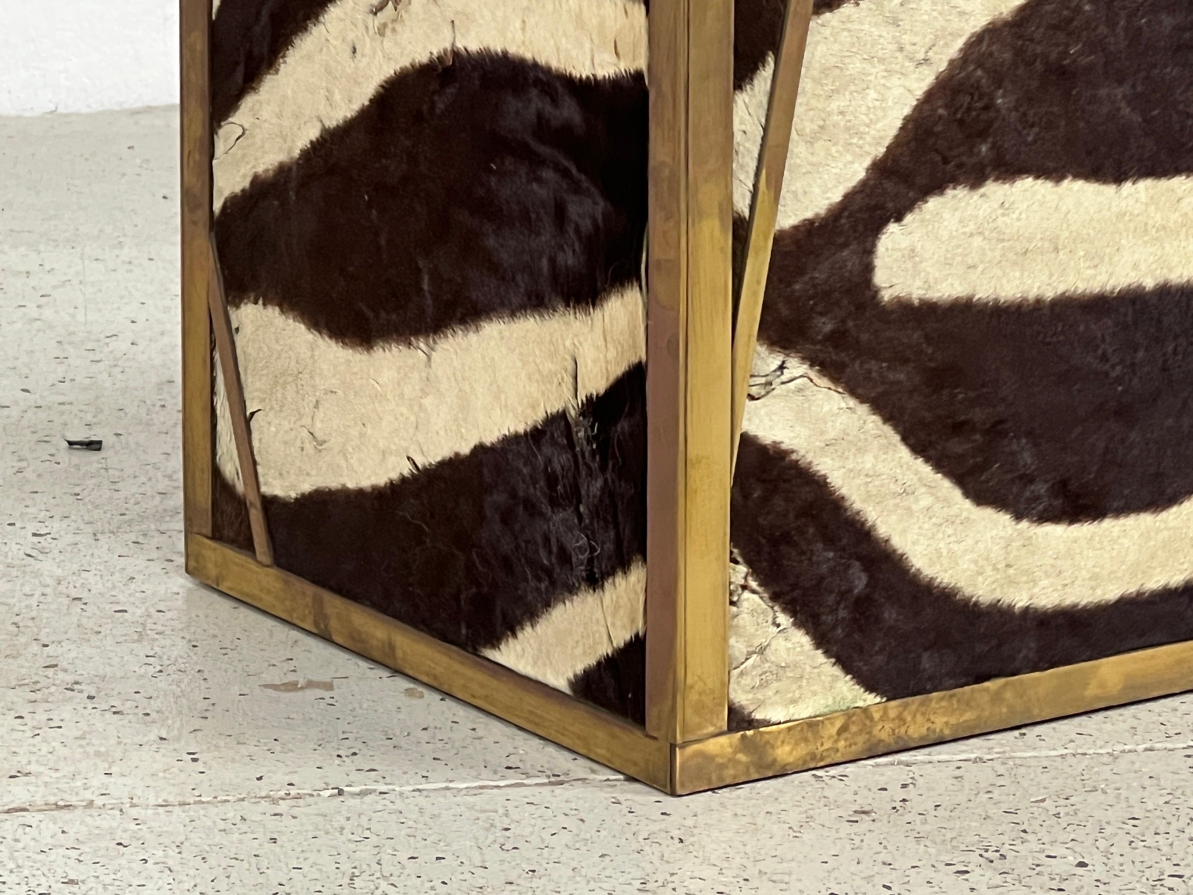 Custom Brass and Zebra Side Table / Box For Sale at 1stDibs