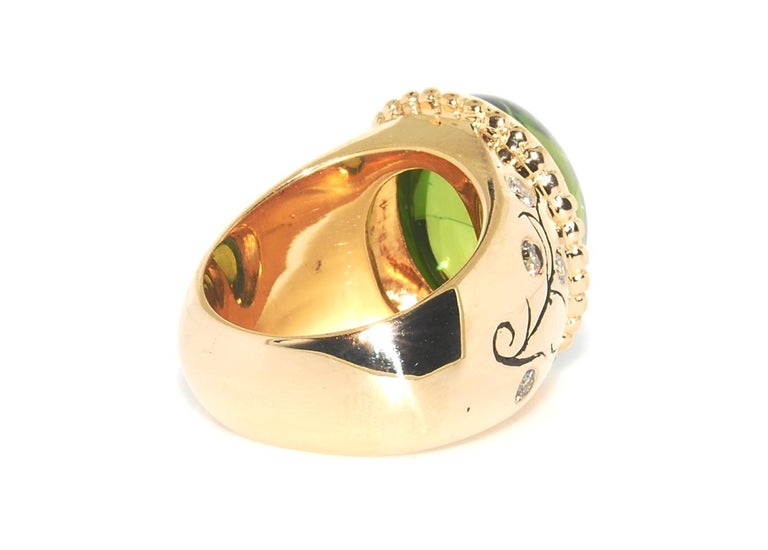 Custom Cabochon Peridot Ring in 14 Karat Yellow Gold and Diamonds For ...