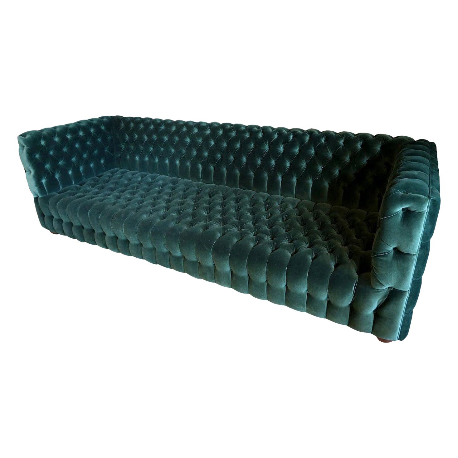 Custom Tufted Green Velvet Sofa, Custom Design For Sale at 1stDibs