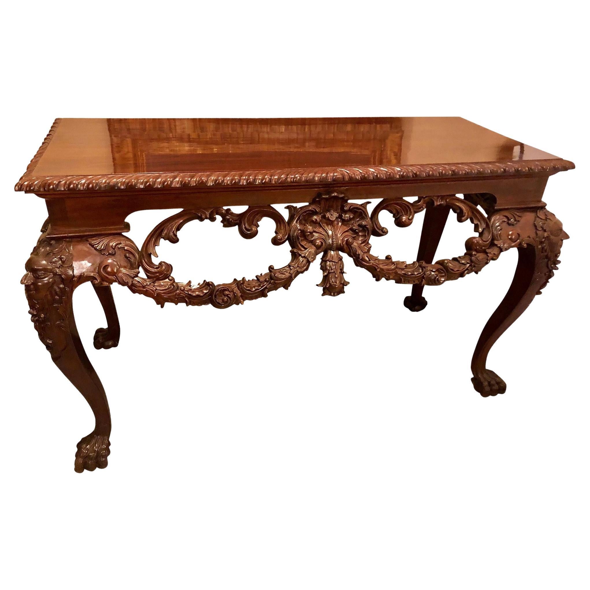 Custom Carved Console Table with Claw Feet and Carved Heads, circa ...