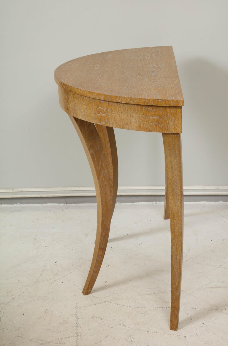 Custom Cerused Oak Bobo Demilune Console on Splayed Tapered Legs For ...
