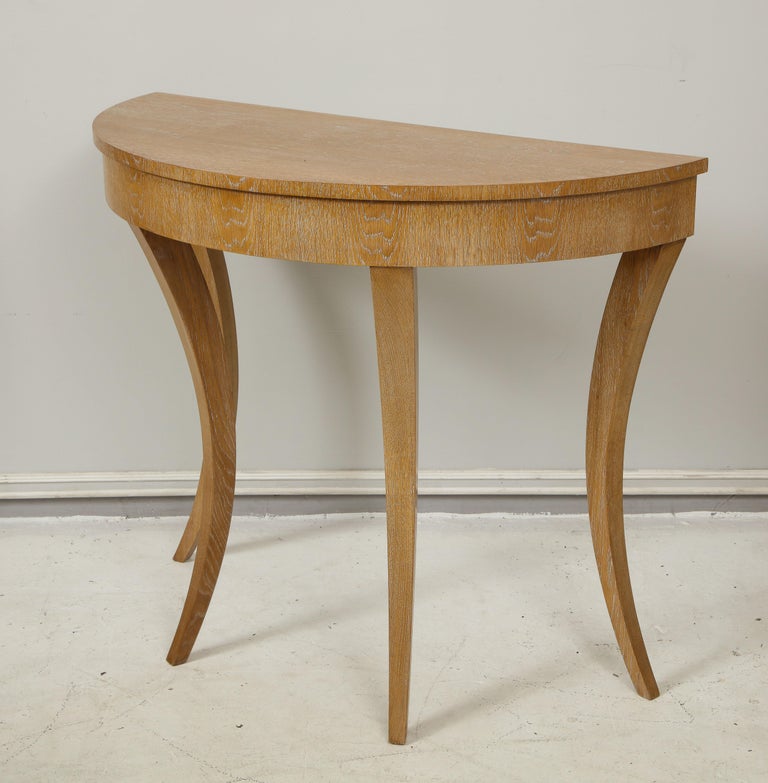Custom Cerused Oak Bobo Demilune Console on Splayed Tapered Legs For ...