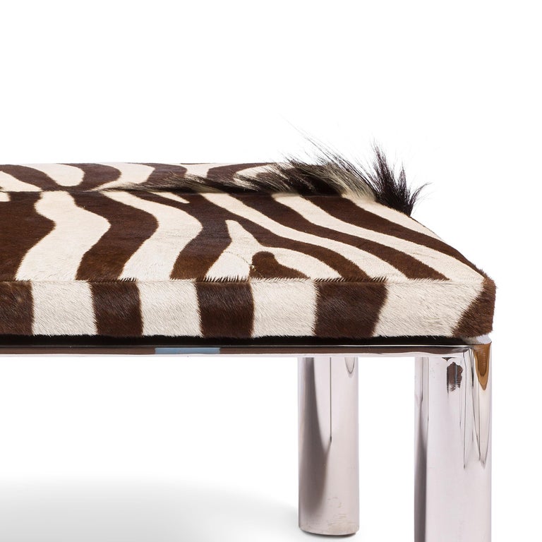 Custom Chrome and Zebra Hide Bench by Pace at 1stDibs