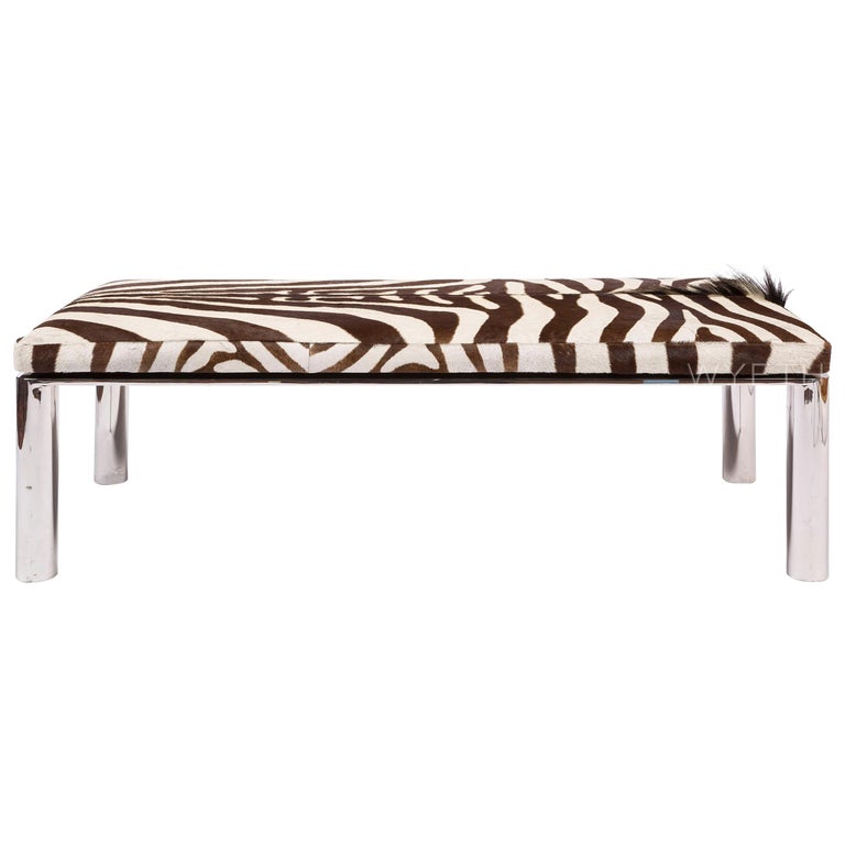 Custom Chrome and Zebra Hide Bench by Pace at 1stDibs