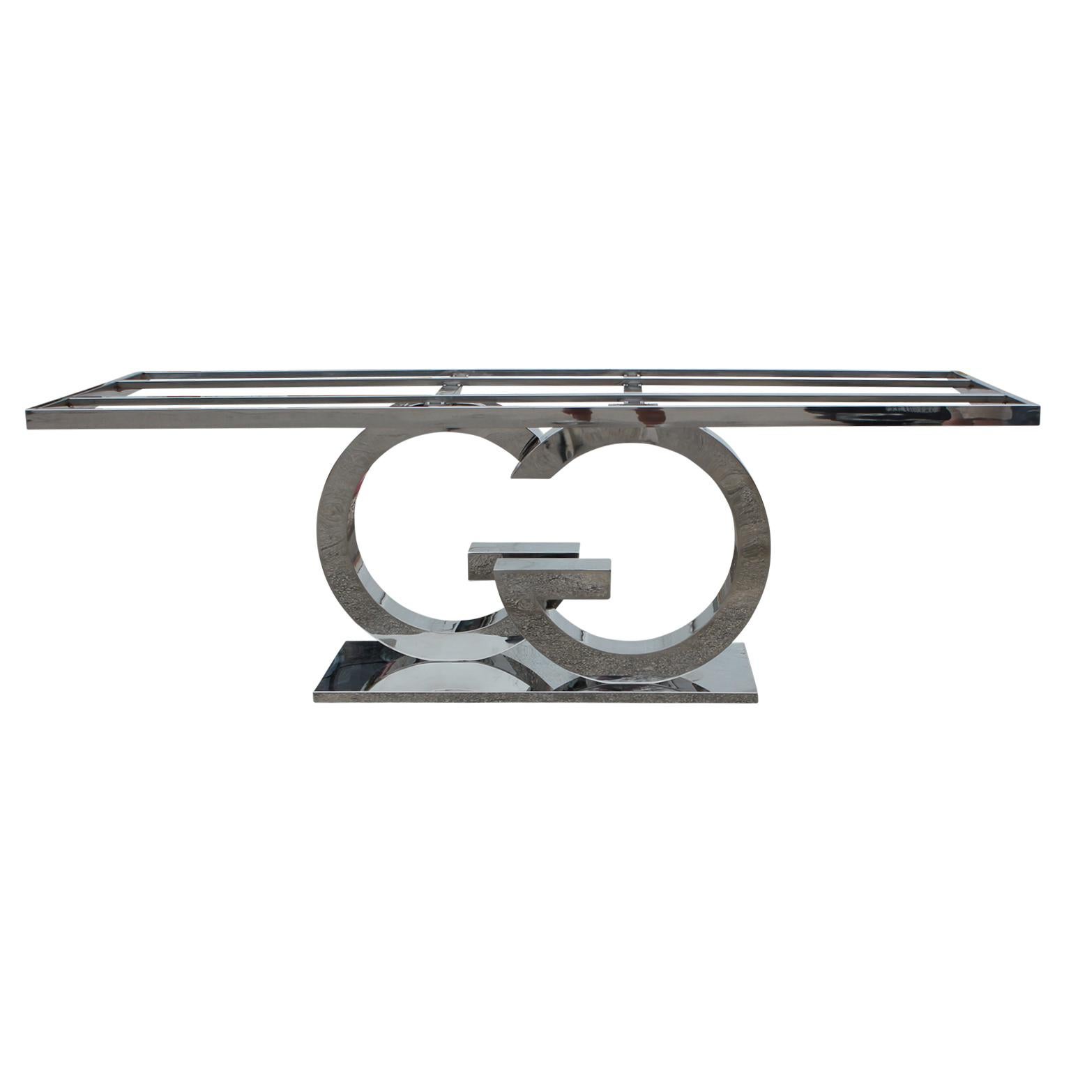 Custom Chrome GG Dining Table Inspired by Gucci with Glass Top For Sale ...