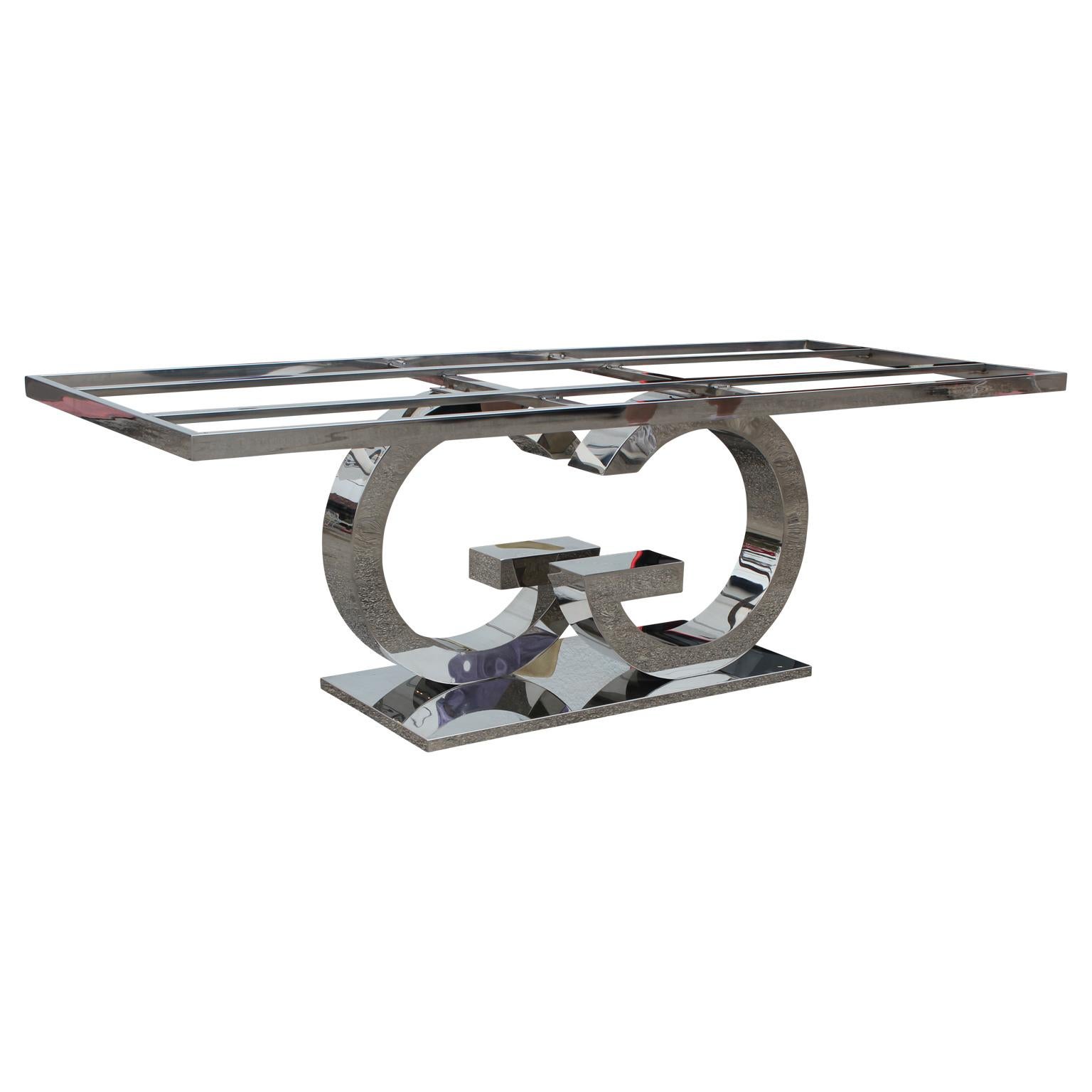 Custom Chrome GG Dining Table Inspired by Gucci with Glass Top For Sale ...
