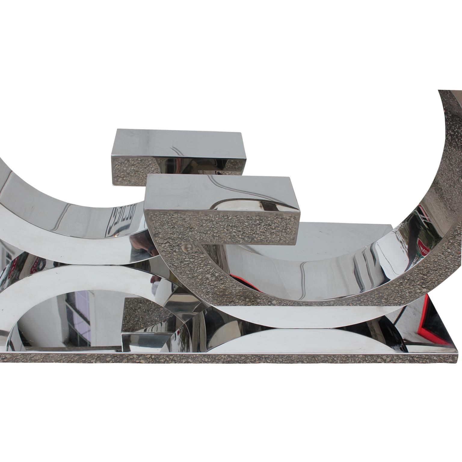 Custom Chrome GG Dining Table Inspired by Gucci with Glass Top For Sale ...